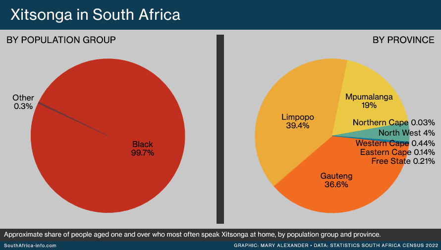 Xitsonga language spoken in South Africa by population group and ...